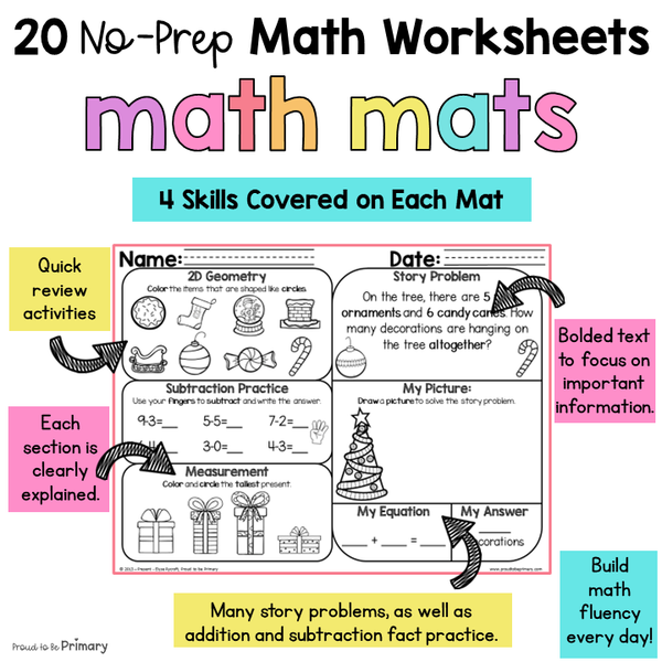 December Christmas Math Morning Work Worksheet Activities 1st Grade Ma
