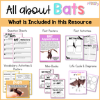 All About Bats Fall Unit - Bat Fact Life Cycle Activities Science Writ