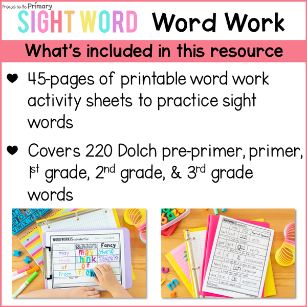 Dolch Sight Word Worksheets Pre-Primer Primer 1st 2nd Grade Word Work