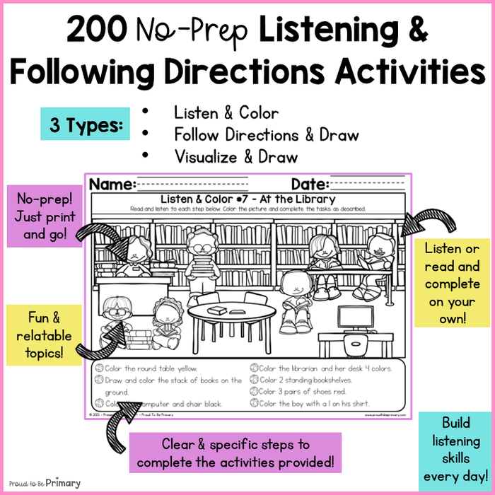 Listening & Following Directions - Read & Draw - Morning Work Activiti