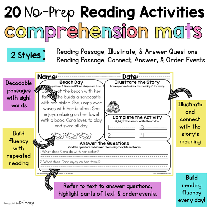 June End of School Year Activities - Summer Reading Comprehension Work