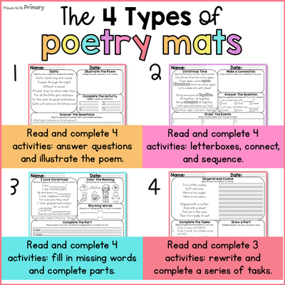 Christmas Holiday Poem Reading Activity December Morning Work Workshee