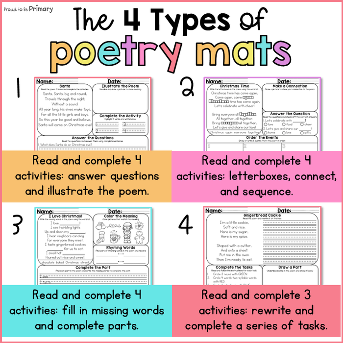 Christmas Holiday Poem Reading Activity December Morning Work Workshee