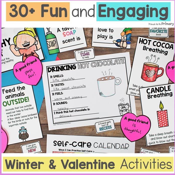 Winter Christmas Valentine SEL Activities Give Self-Love Friendship