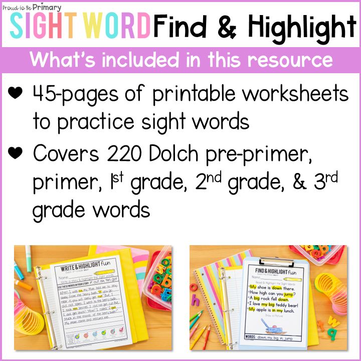 Dolch Sight Words Find and Highlight – Proud to be Primary