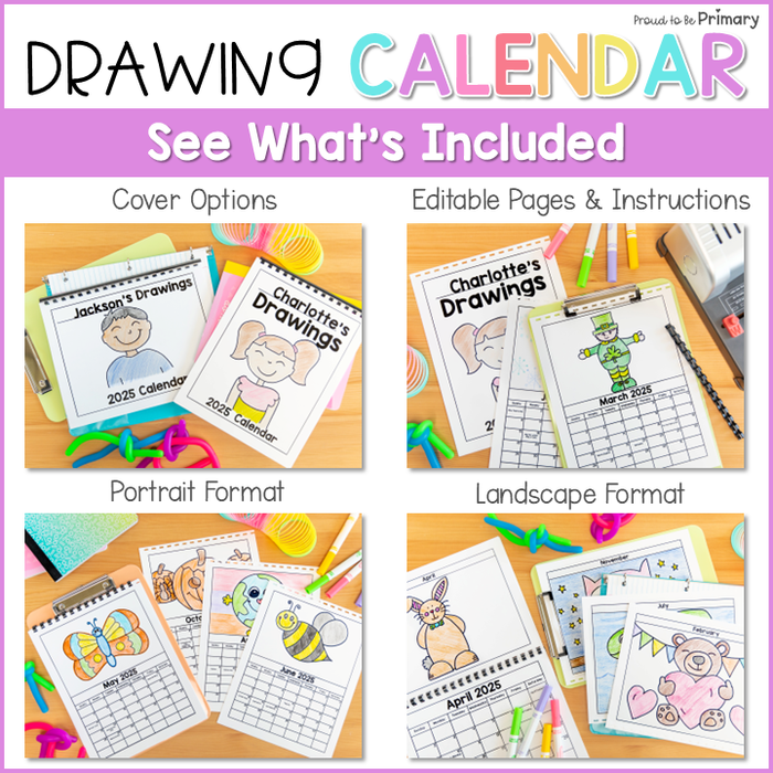 Monthly Editable Directed Drawing Calendar 2026 through 2030 - Keepsak