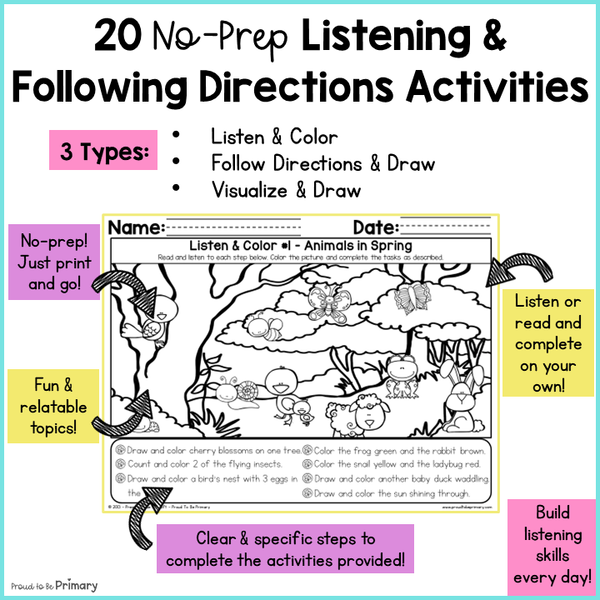 March Spring Activities Following Directions Listening Activity Listen