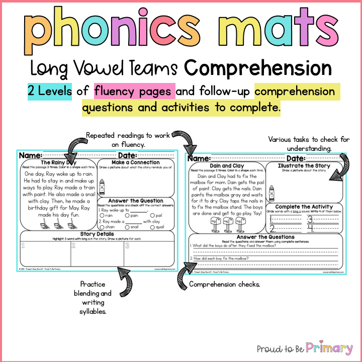 Long Vowel Teams Worksheets, Decodable Passages, & Phonics Activities ...