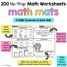 Math Review Worksheets Bundle for First Grade