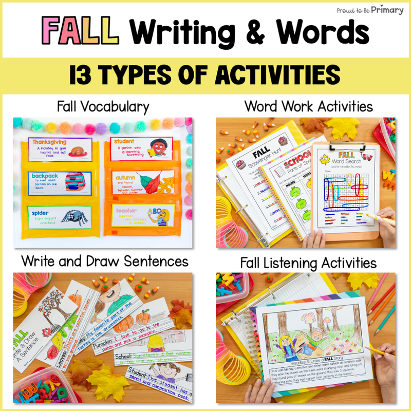Fall Writing Paper Word Work Activity Worksheets, Pumpkin Template