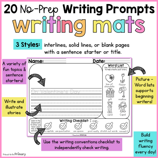 February Valentines Day Writing Center Prompts Paper Morning Work Acti