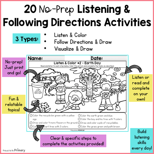 April Spring Activities Following Directions Listening Activity Listen