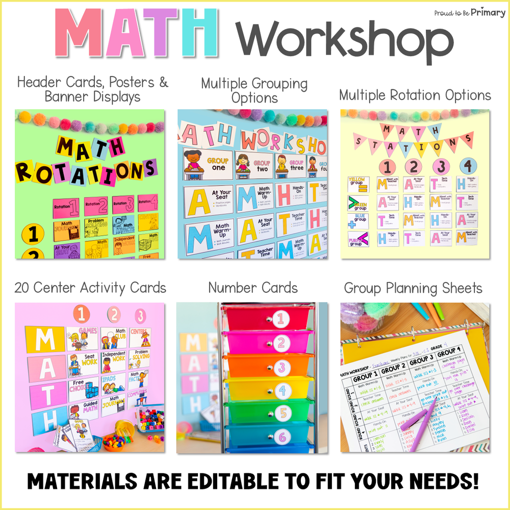 Math Bulletin Board & Math Stations - Guided Math Center Rotation - Ma