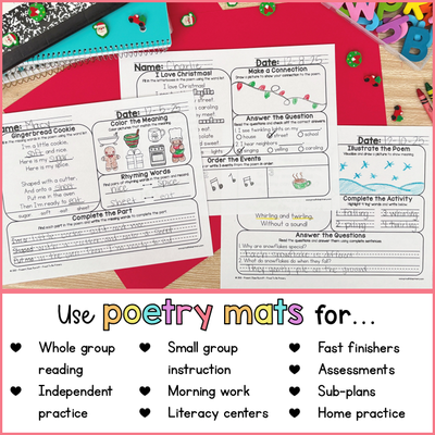 Christmas Holiday Poem Reading Activity December Morning Work Workshee