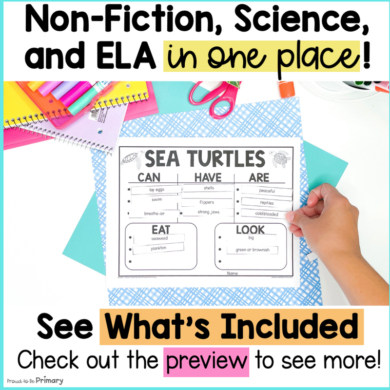Sea Turtle Reptile Animal Science & Non-Fiction ELA Unit