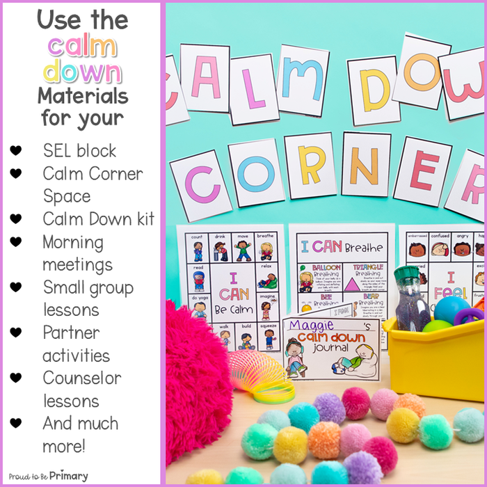 Calm Down Corner Kit - Feelings Chart, Calming Strategies, Breathing V