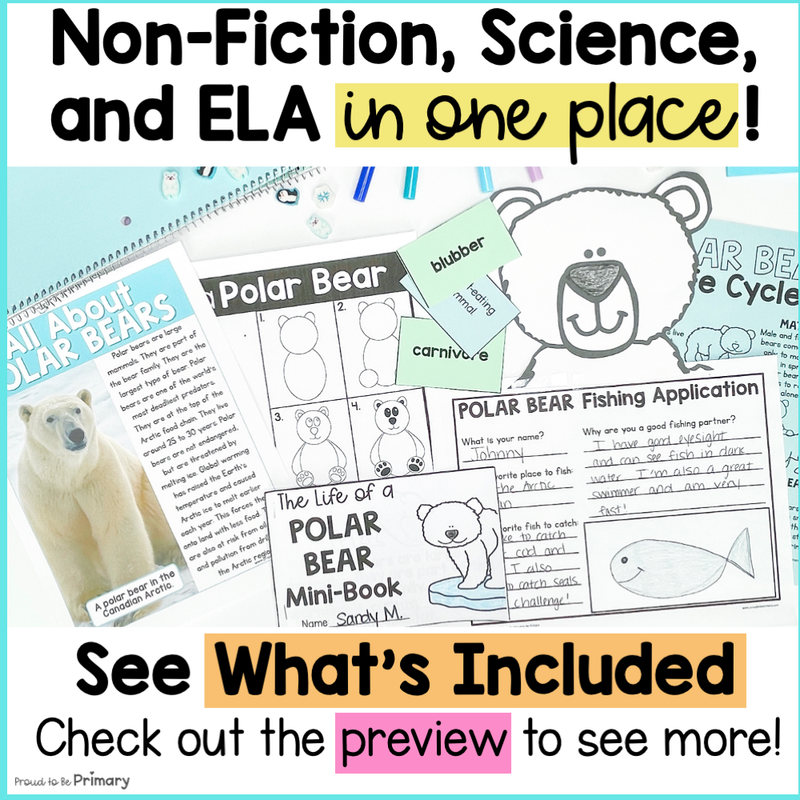 Polar Bear Winter Craft Writing Science Activities - All About Polar B