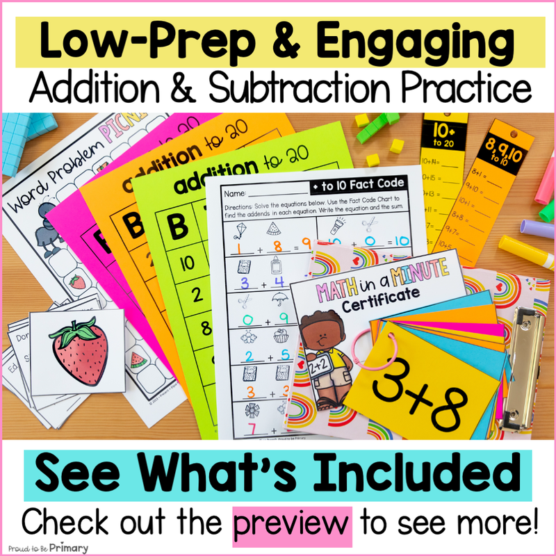 Addition & Subtraction Math Facts 1st 2nd Grade Math Review Worksheets