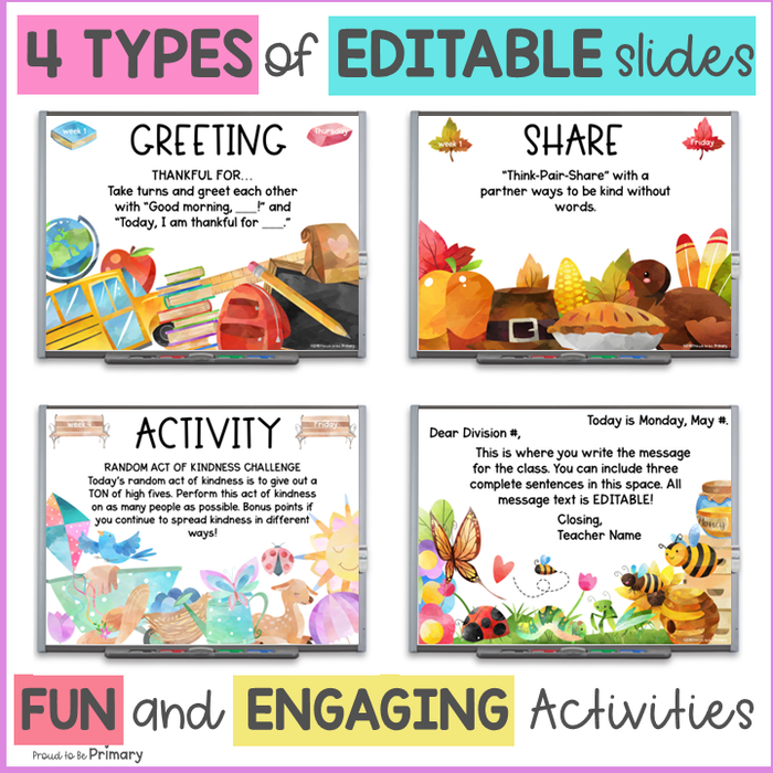 Morning Meeting Slides - Activities, Questions, Greetings - Social Emo