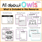 Owl Fall Unit, Science, Reading, Writing Activities, Craft, Barn Owls