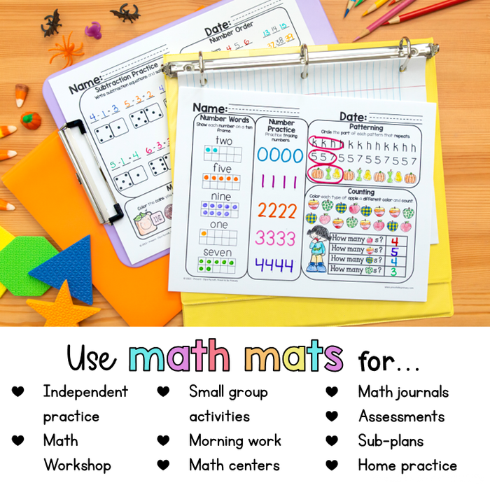 Math Review Worksheets Bundle for First Grade