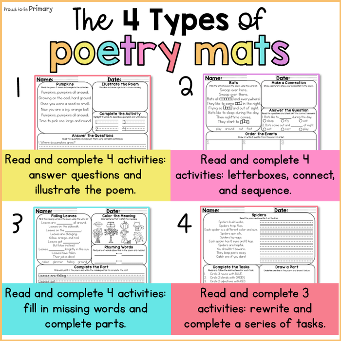 October Fall Morning Work Poems of the Week Worksheets & Reading Activ
