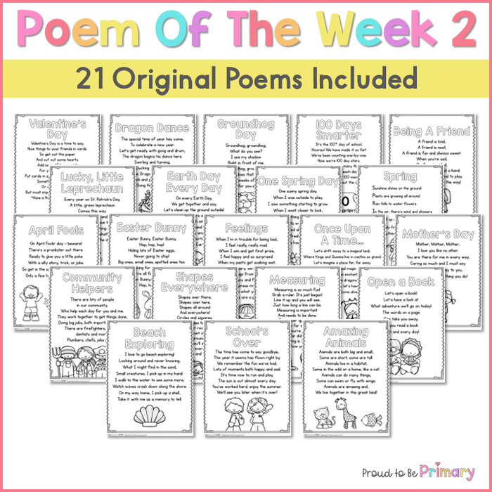 Poem of the Week Shared Reading & Poetry Month Activities with 100th D