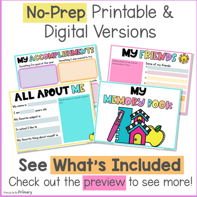 End of the Year SEL Memory Book Cover & Writing Prompts 1st-3rd Grades