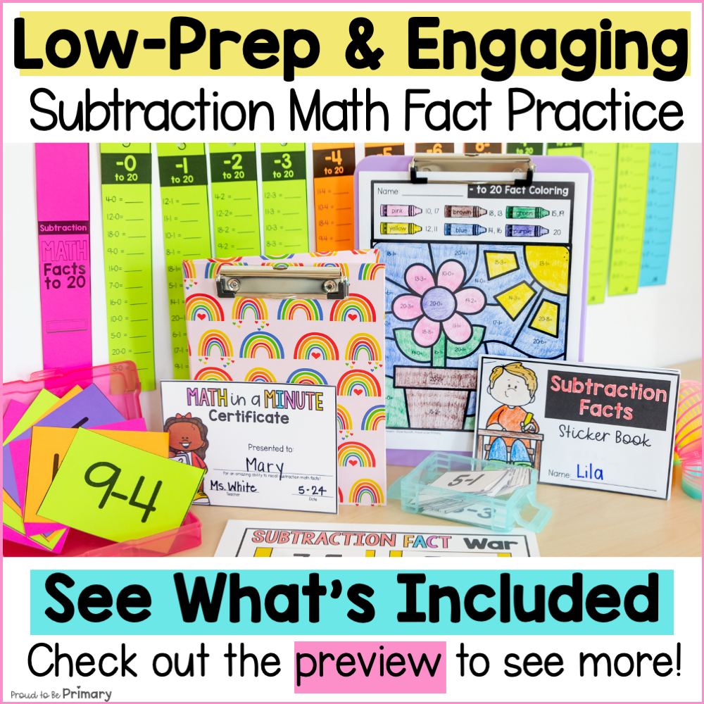 Subtraction Fact Fluency: Math Unit for Grades 1, 2, and 3 – Proud to ...