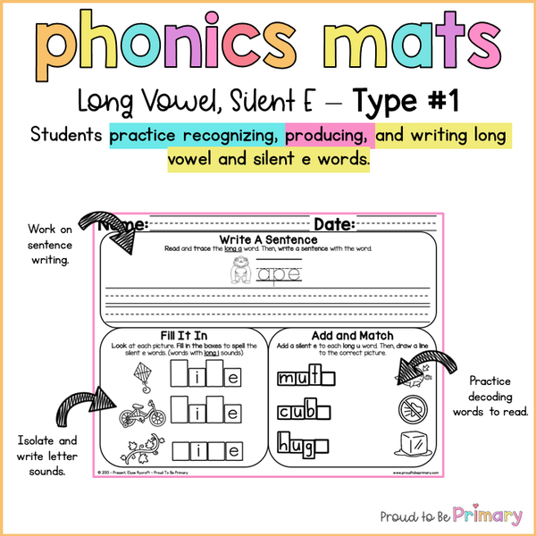 Long Vowel CVCE Silent E Worksheets, Decodable Passages & Phonics Acti ...