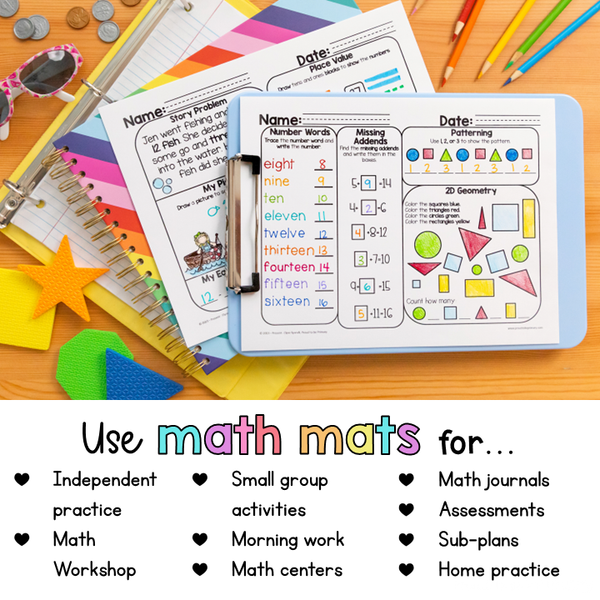 Summer Math Review Worksheets for First Grade