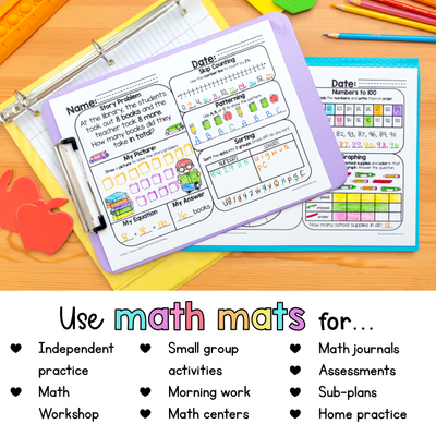 1st Grade Back to School September Math Review Worksheets Activities A