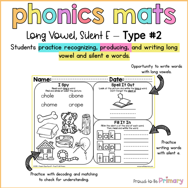 Long Vowel CVCE Silent E Worksheets, Decodable Passages & Phonics Acti ...