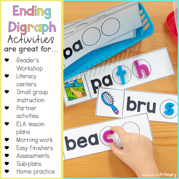 Ending Digraph Activities, Literacy Centers, Craft: ch, th, sh, ck, tc ...