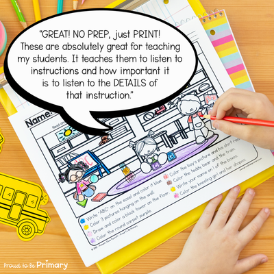 Following Directions Activity Listening Comprehension Listen Color Rea