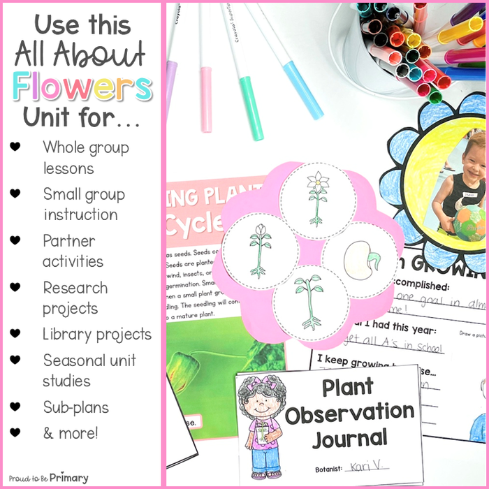Parts of a Plant Life Cycle, Spring Flower Craft, Writing Activities P