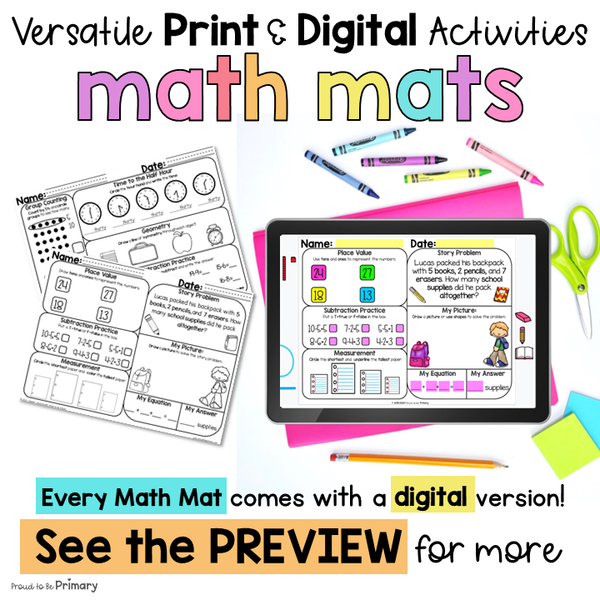 1st Grade Back to School September Math Review Worksheets Activities A