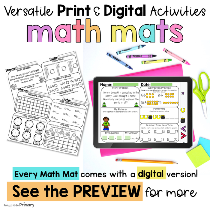 March Math Review Worksheets for First Grade