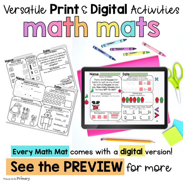 December Christmas Math Morning Work Worksheet Activities 1st Grade Ma