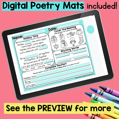 Christmas Holiday Poem Reading Activity December Morning Work Workshee