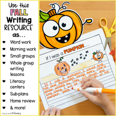 Fall Writing Paper Word Work Activity Worksheets, Pumpkin Template