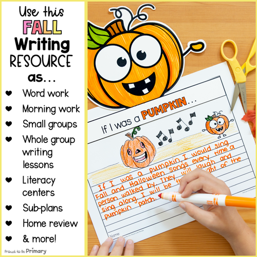 Fall Writing Paper Word Work Activity Worksheets, Pumpkin Template
