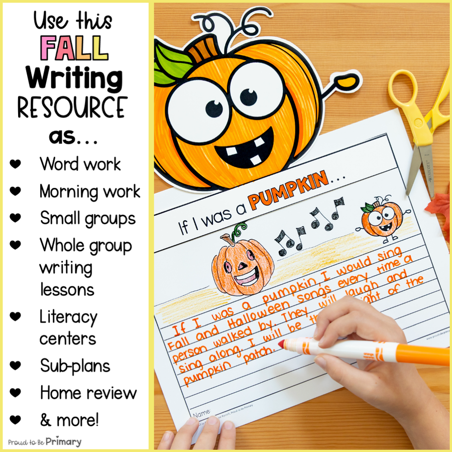 Fall Writing Paper Word Work Activity Worksheets, Pumpkin Template