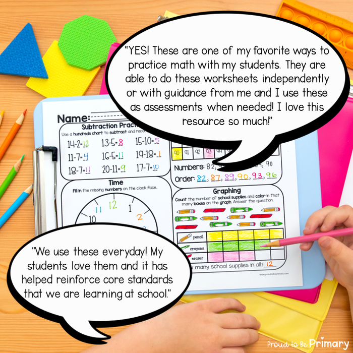 Math Review Worksheets Bundle for First Grade