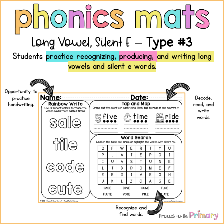 Long Vowel CVCE Silent E Worksheets, Decodable Passages & Phonics Acti ...