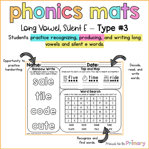 Long Vowel CVCE Silent E Worksheets, Decodable Passages & Phonics Acti ...