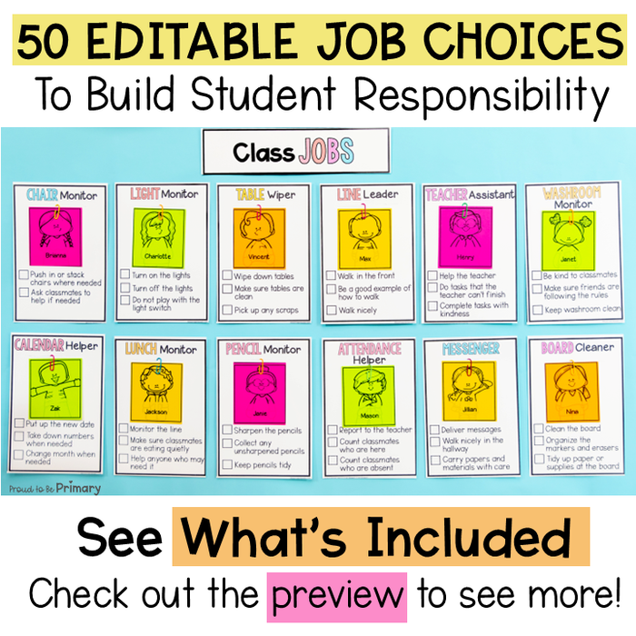 Classroom Job Chart & Management System - Editable Student Jobs
