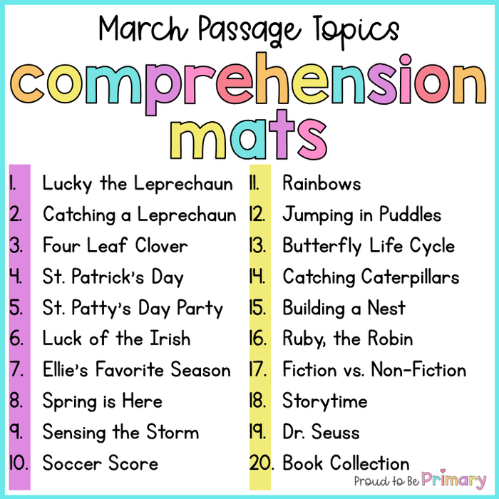 March Spring Morning Work Reading Comprehension Fluency Passages Quest