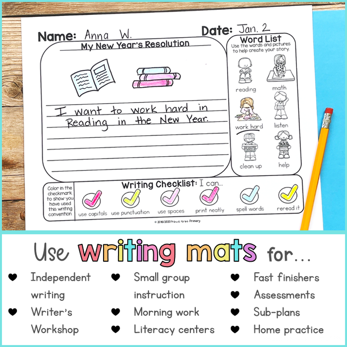 January New Years Winter Writing Center Prompts Paper Morning Work Act