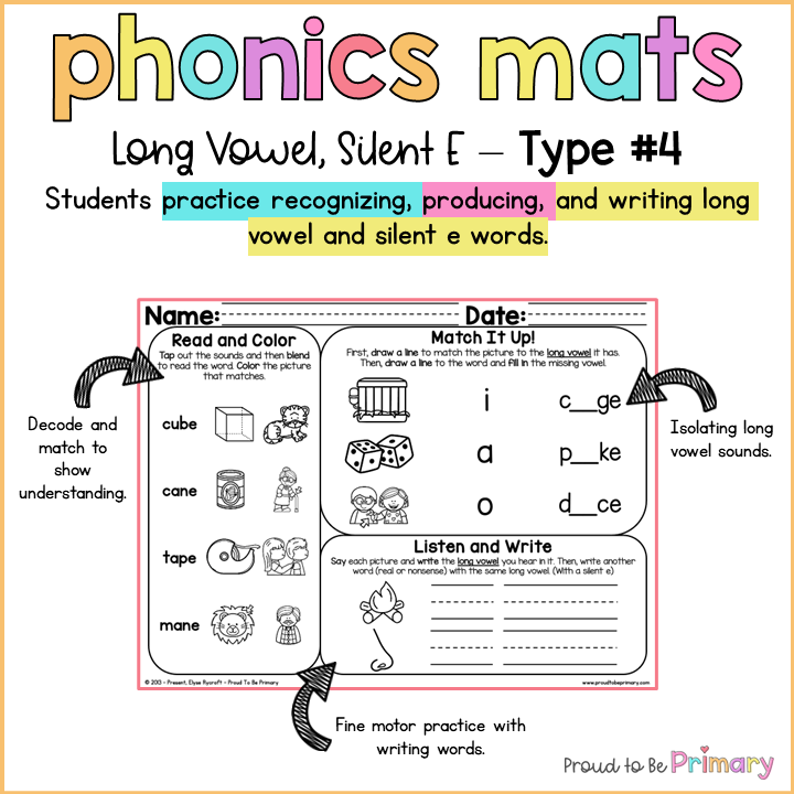 Long Vowel CVCE Silent E Worksheets, Decodable Passages & Phonics Acti ...